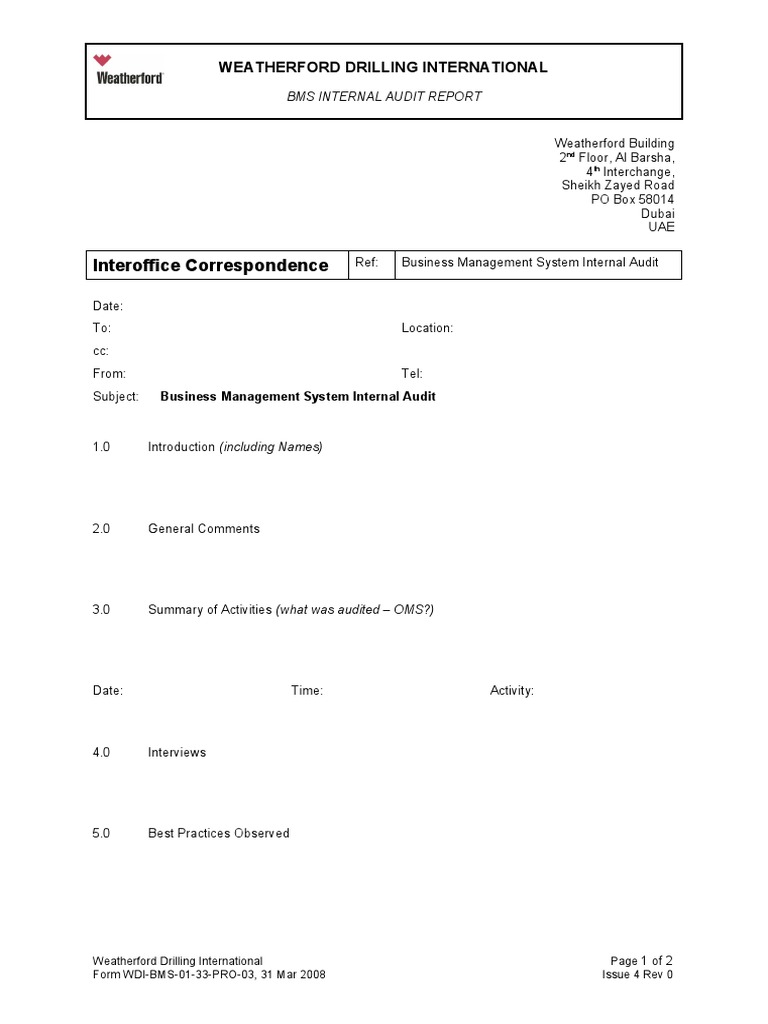 Interoffice Correspondence: Weatherford Drilling International | PDF