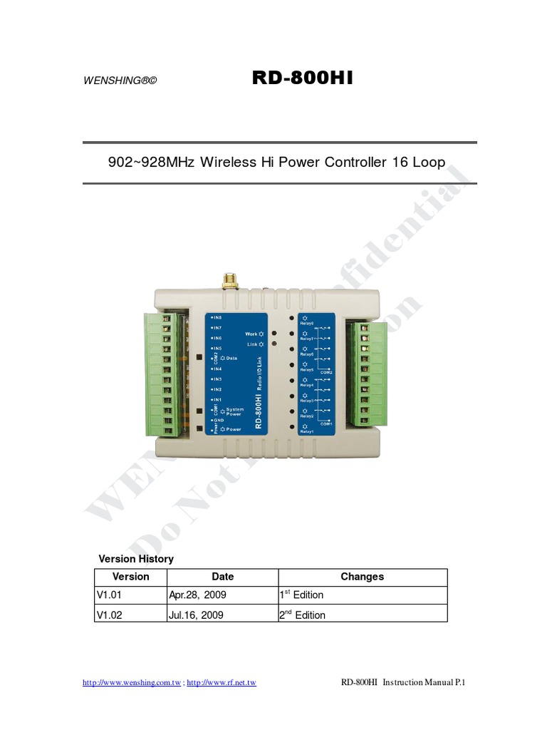 Rd-800Hi: 902 928Mhz Wireless Hi Power Controller 16 Loop | PDF | Input ...