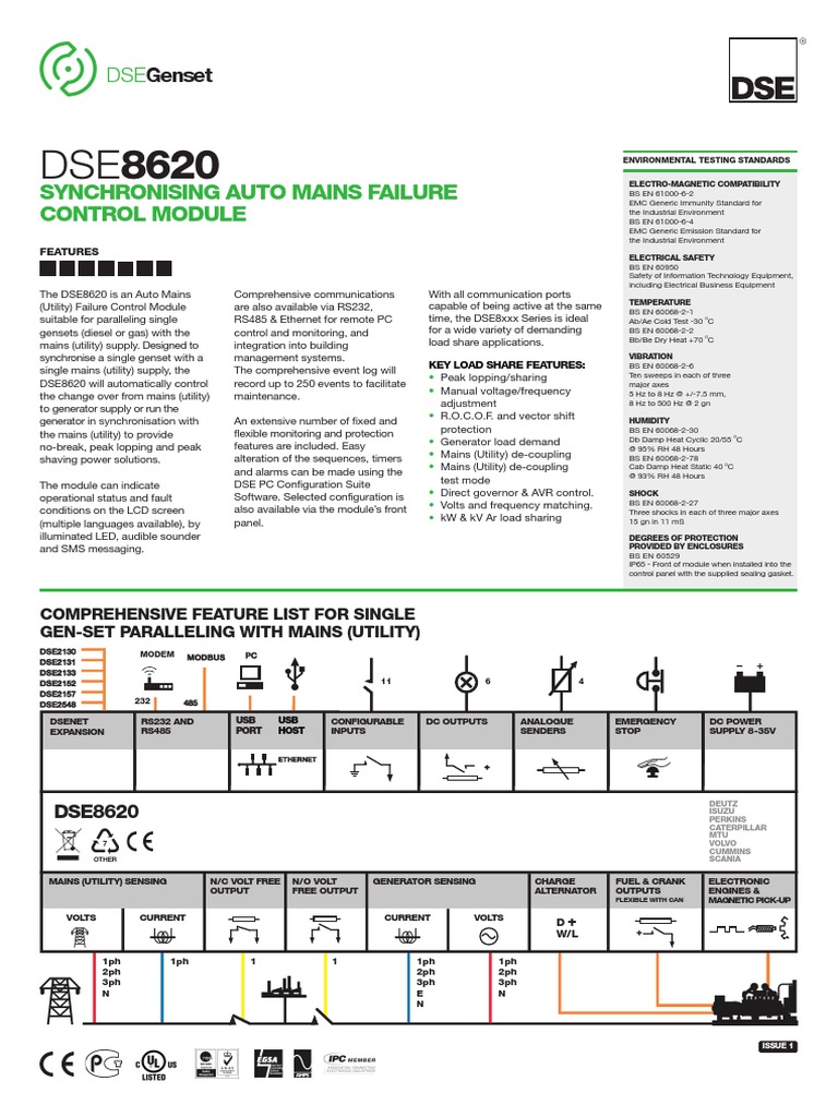 DSE 8620-Data-Sheet | PDF | Mains Electricity | Programmable Logic ...