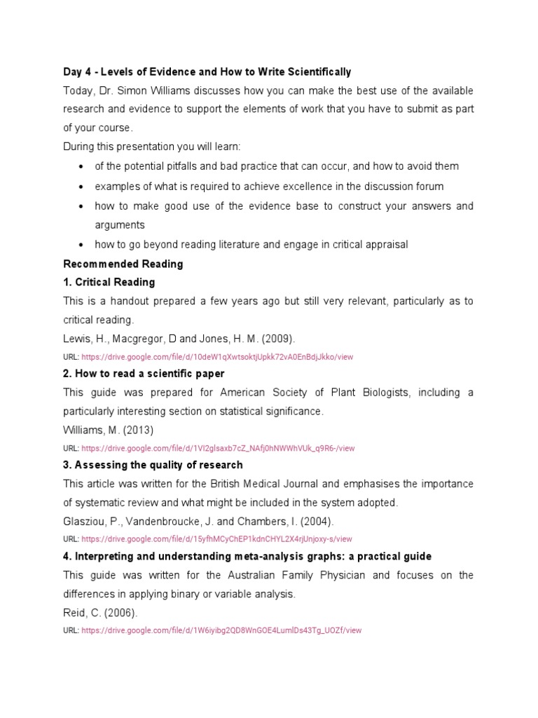 Levels of Evidence and How To Write Scientifically | PDF | Career ...