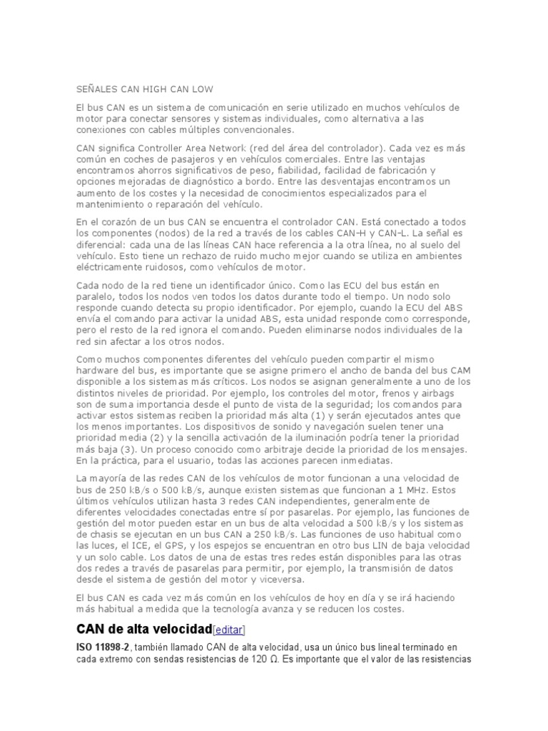Señales Can High Can Low | PDF | Ingenieria Eléctrica | Tecnología de ...