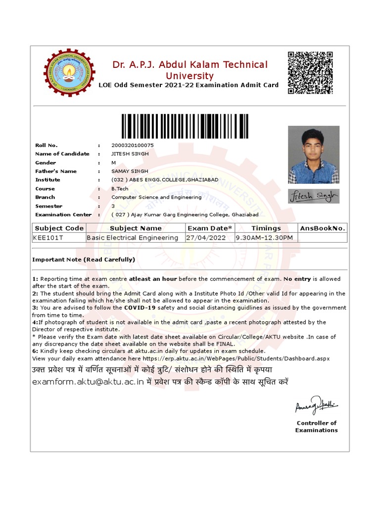 Dr. A.P.J. Abdul Kalam Technical University: LOE Odd Semester 2021-22 ...
