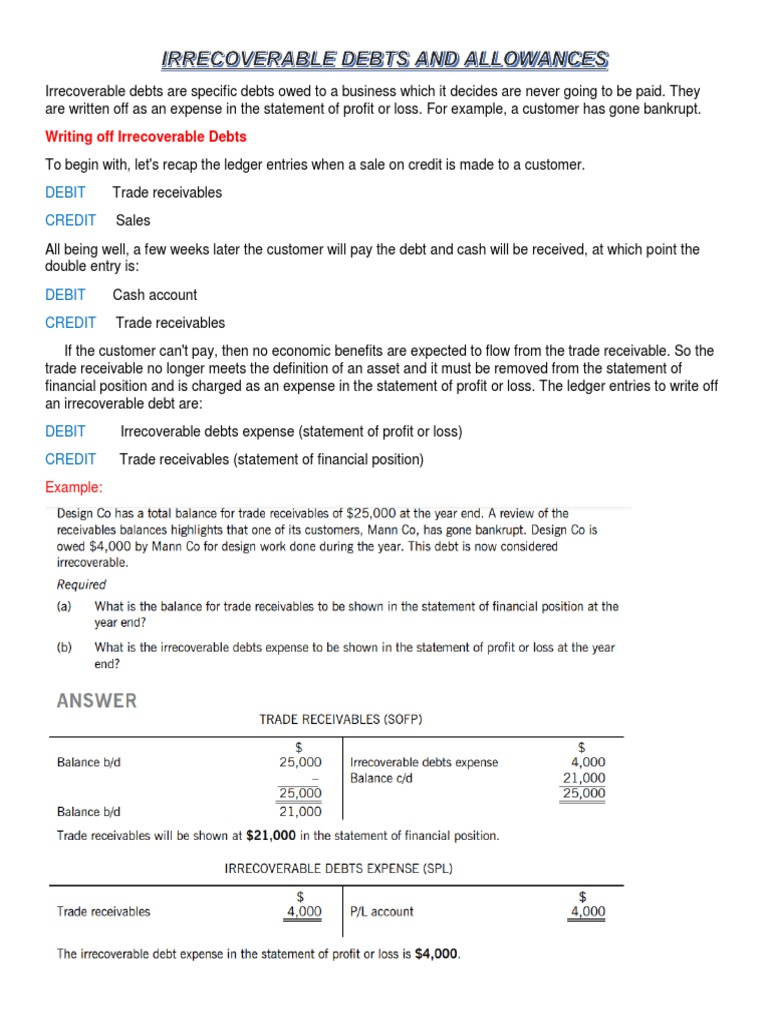 Irrecoverable Debts and Allowances | PDF | Debits And Credits | Money