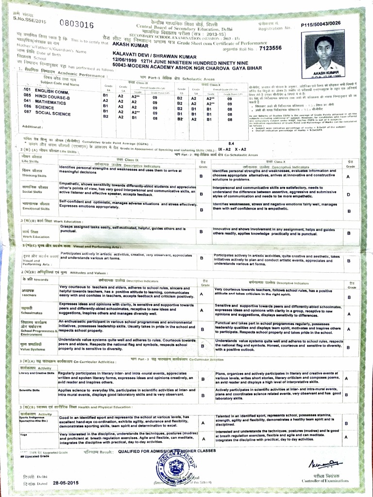 My 10th and 12th Marksheet | PDF | Cognition | Psychological Concepts