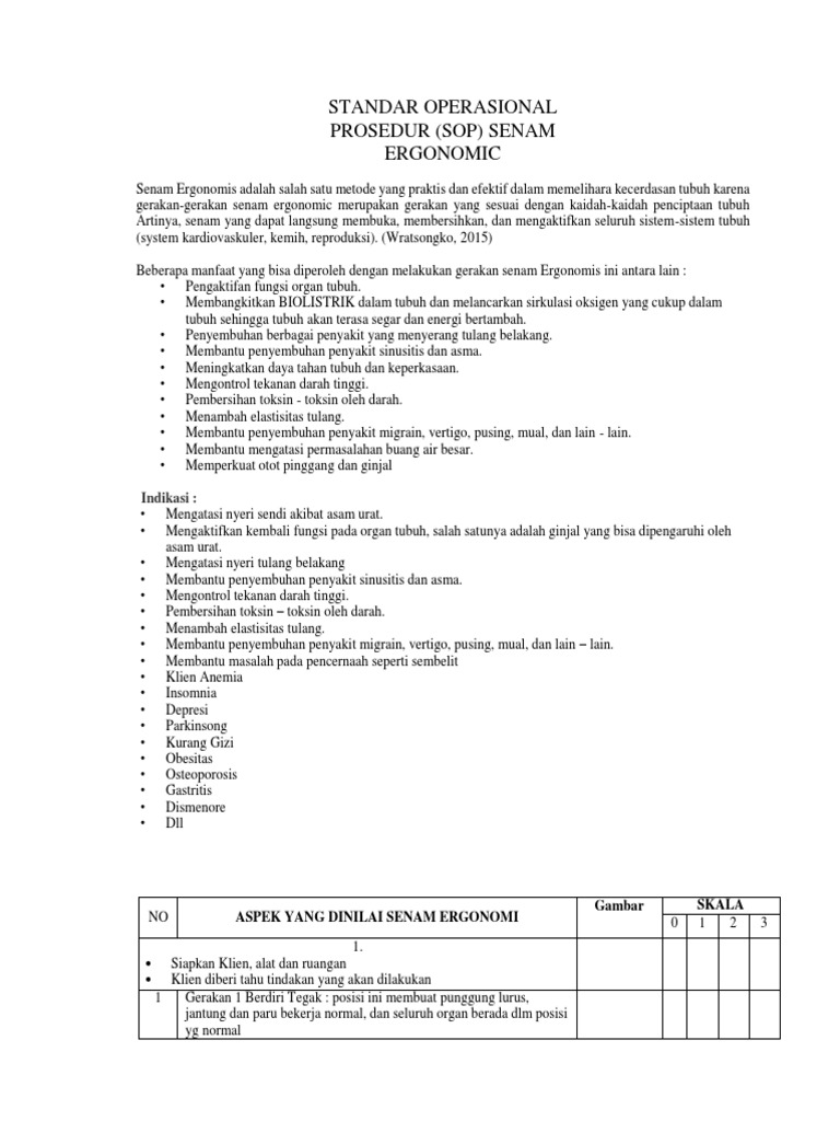 SOP Senam Ergonomic | PDF