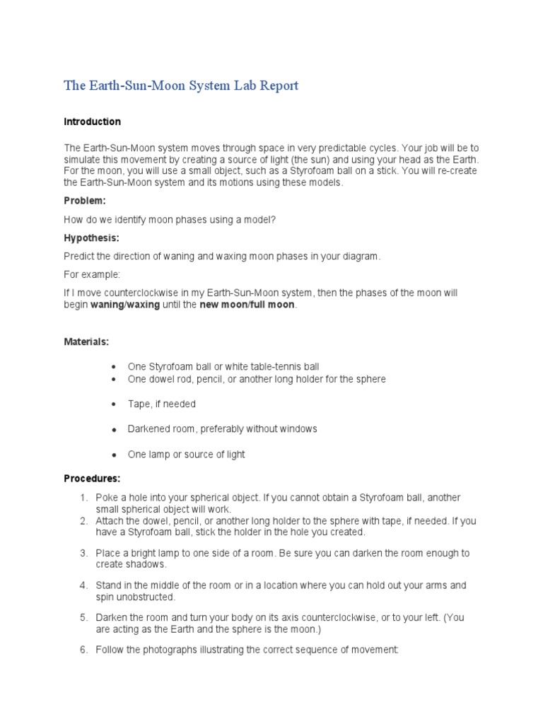 The Earth-Sun-Moon System Lab Report: Problem: Hypothesis | PDF | Moon ...