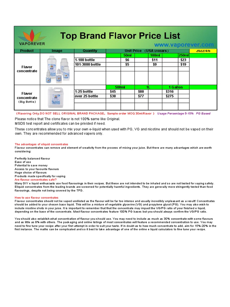 Flavoring Concentrate Price & Flavor List | PDF | Flavor | Desserts