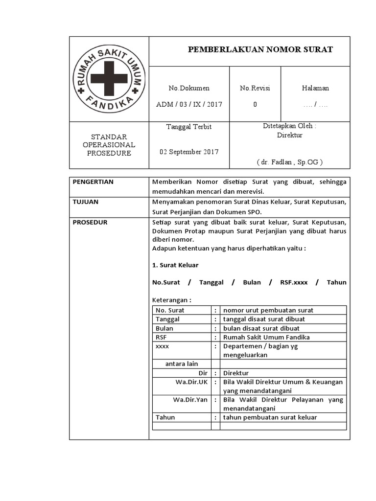 SOP Pemberlakuan Nomor Surat | PDF