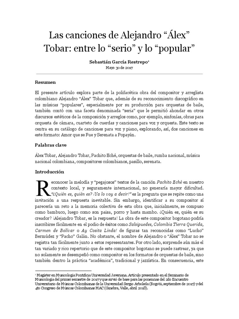 Las canciones de Alejandro Tobar: entre lo popular y lo serio | PDF ...