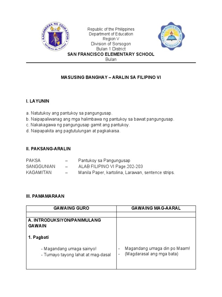 Filipino Grade 6 Mam Jen Lesson Plan | PDF