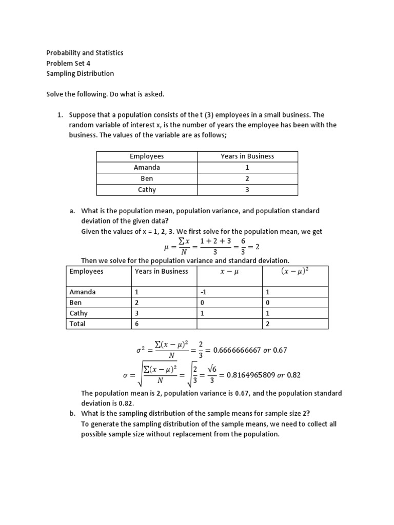 Problem Set 4. Statistics and Probability | PDF | Variance | Standard ...