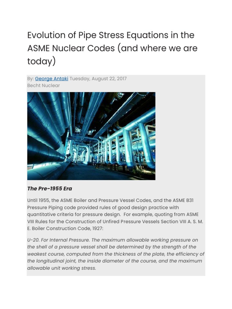 The Evolution of ASME Pipe Codes | PDF | Nuclear Regulatory Commission ...