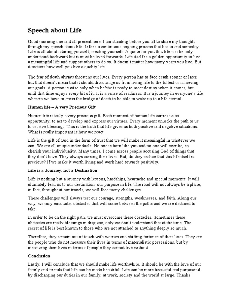Speech about Life | PDF