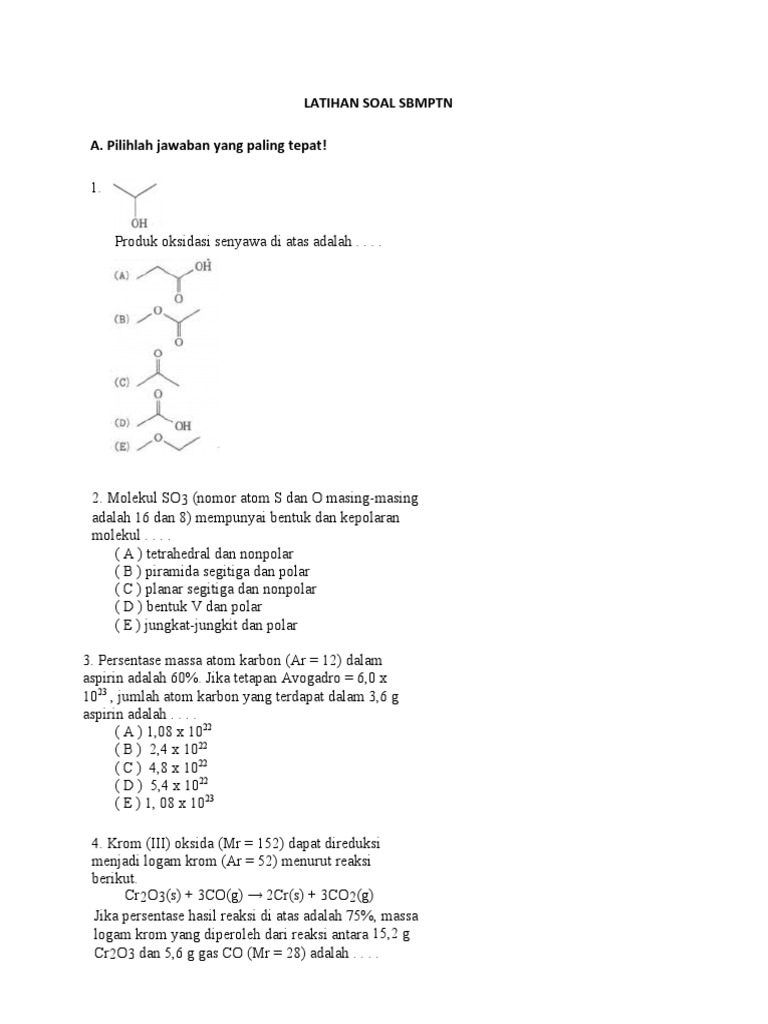 Latihan Soal SBMPTN Kimia | PDF | Sains & Matematika Latihan Soal SBMPTN Kimia | PDF | Sains & Matematika