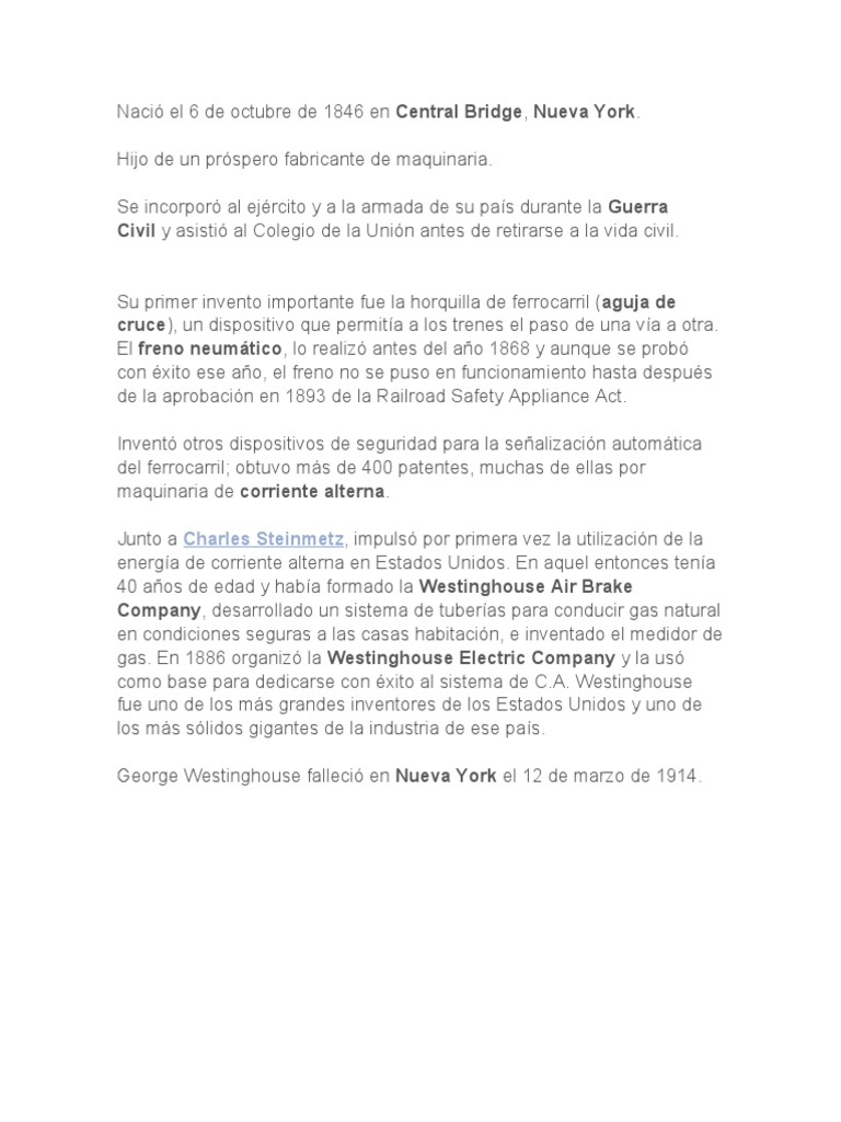 George Westinghouse | PDF | Viajes | Historia