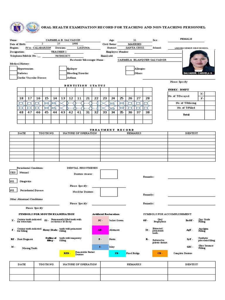 Oral Health Examination Record for DepEd | PDF | Dentistry | Diseases ...