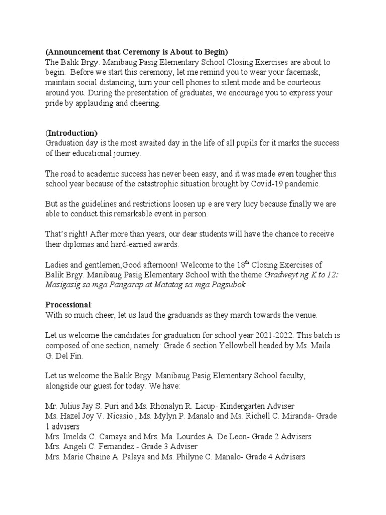 Graduation Script-Emcee | PDF