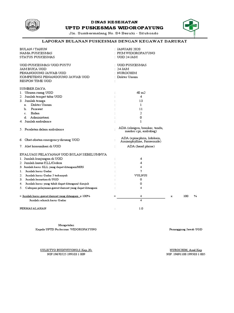 Laporan IGD BULANAN | PDF