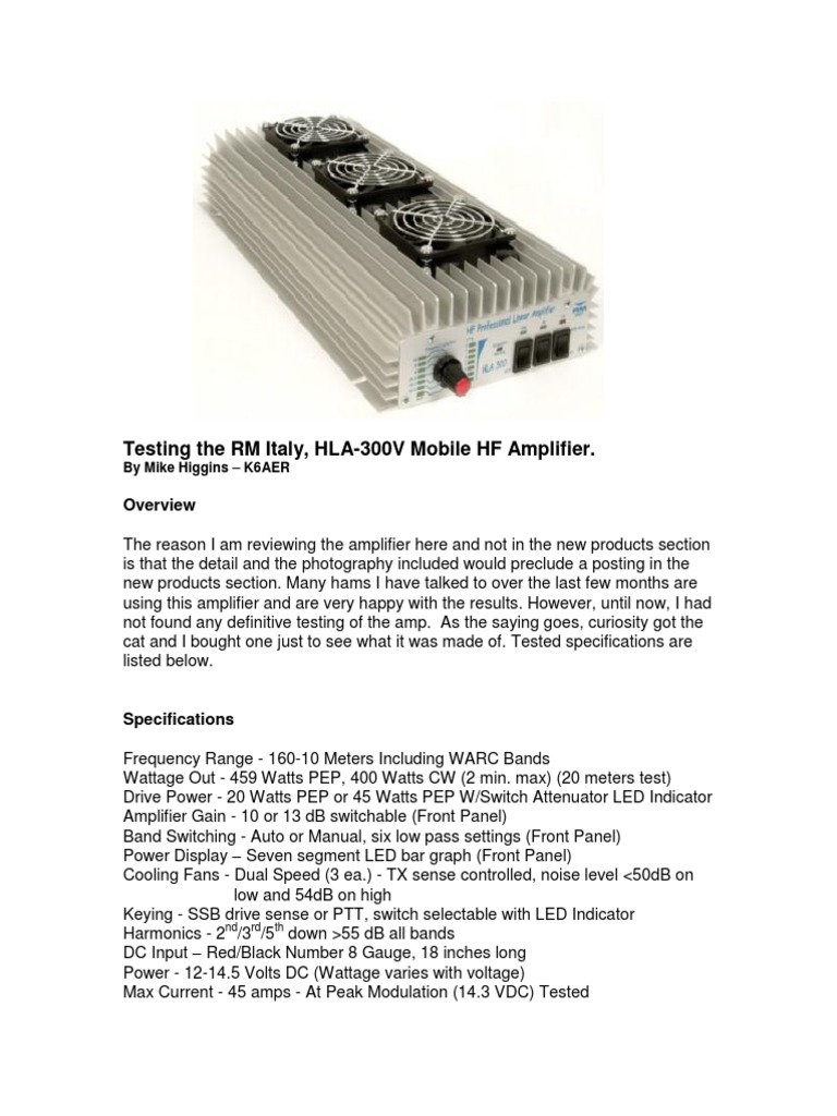 Testing The RM Italy, HLA-300V Mobile HF Amplifier.: by Mike Higgins ...