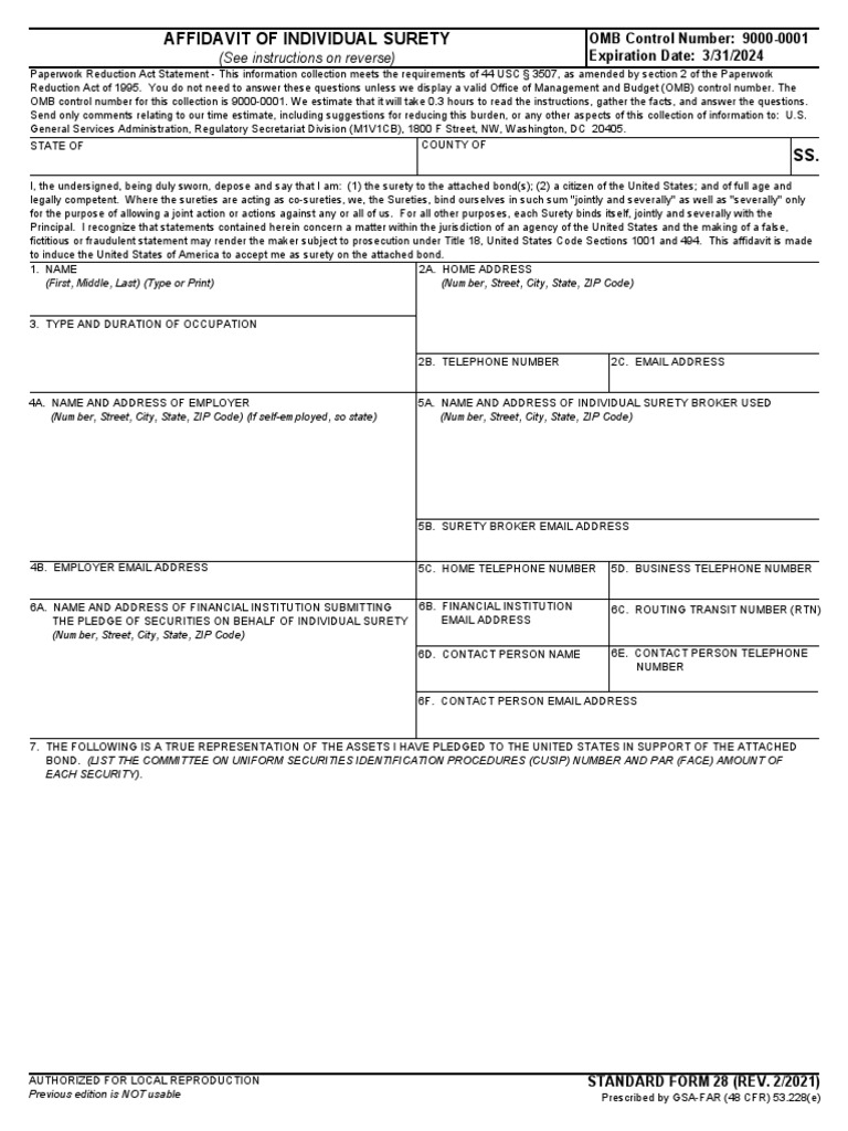 Affidavit of Individual Surety: (See Instructions On Reverse) | PDF ...