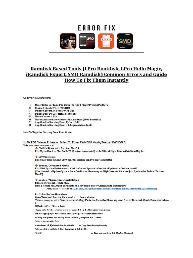 Ramdisk Tools Error Fixes Guide | PDF | Ios | Mac Os