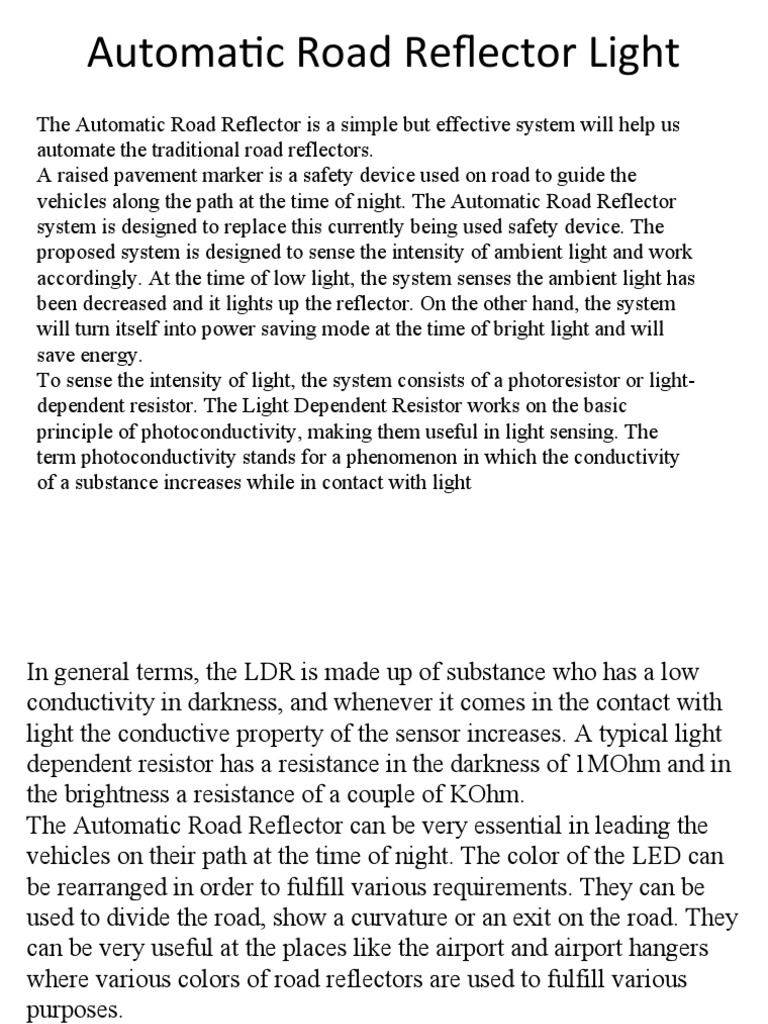 Automating Road Reflectors: An Automatic Road Reflector System Using ...