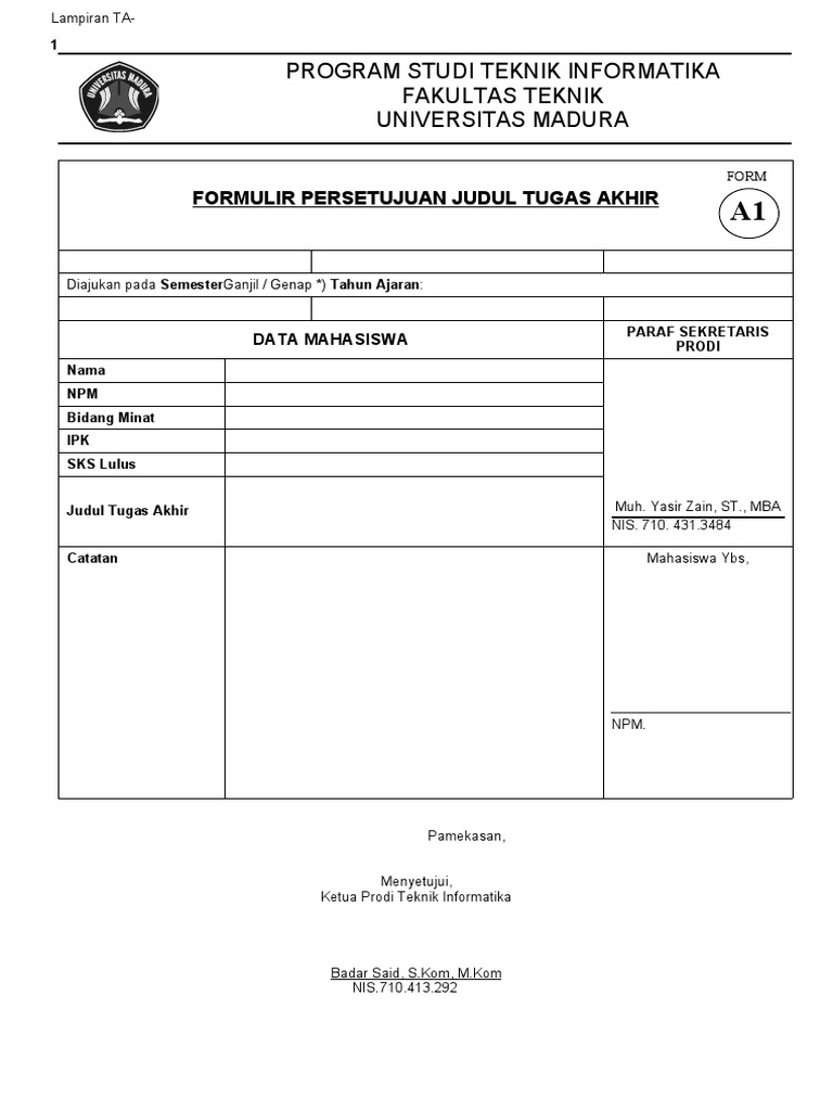 Formulir Pengajuan Tugas Akhir-Revisi 09 Februari 2018 | PDF