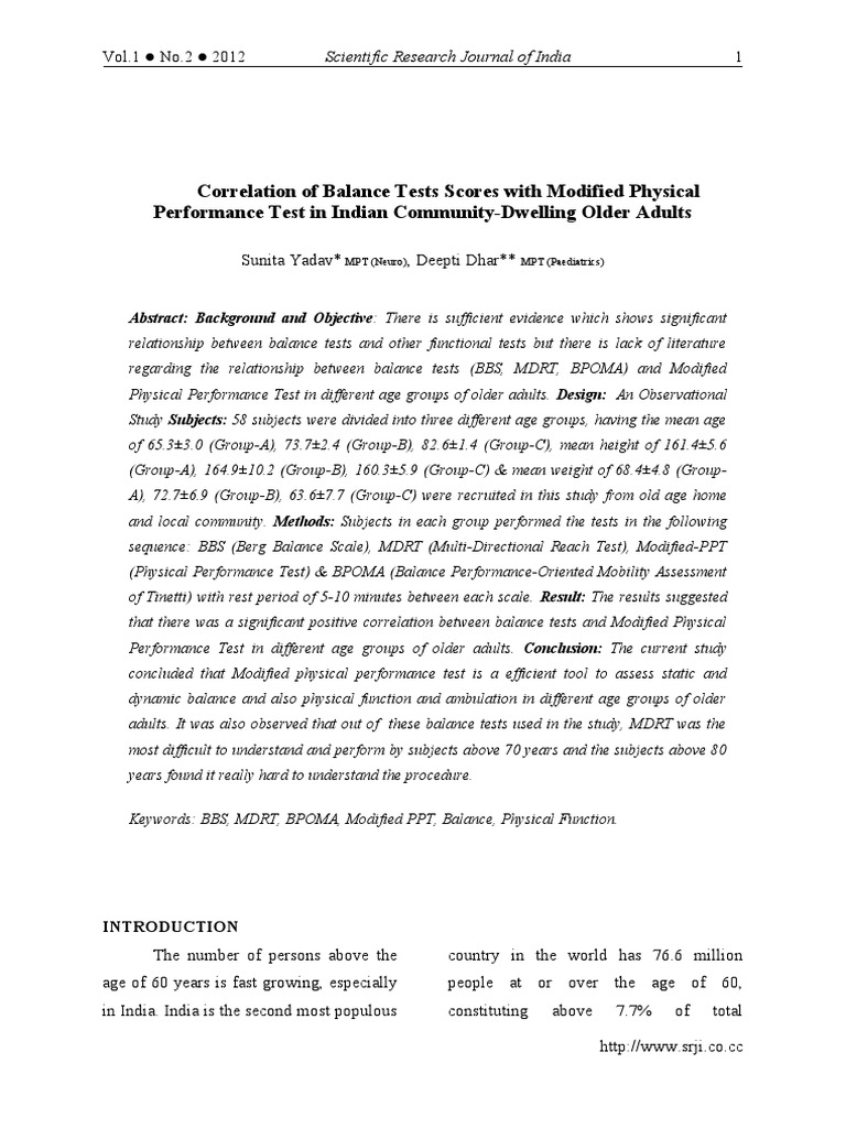 5 - Yadav Sunita. Correlation of Balance Tests Scores With Modified ...