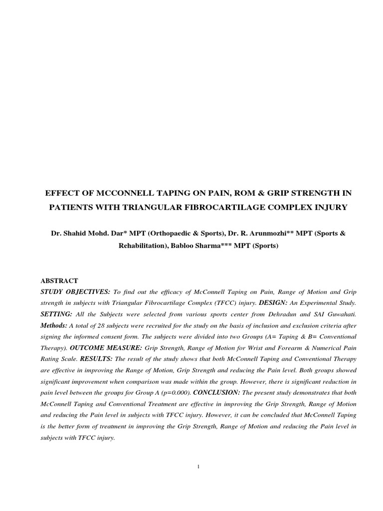 McConnell Taping for TFCC Injury Relief | PDF | Musculoskeletal System