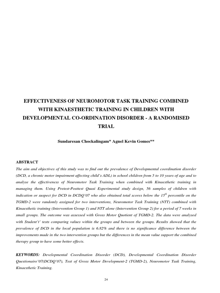 Effectiveness of Neuromotor Task Training Combined With Kinaesthetic ...