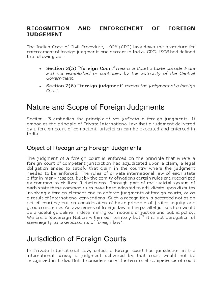 Recognition and Enforcement of Foreign Judgement | PDF | Judgment (Law ...