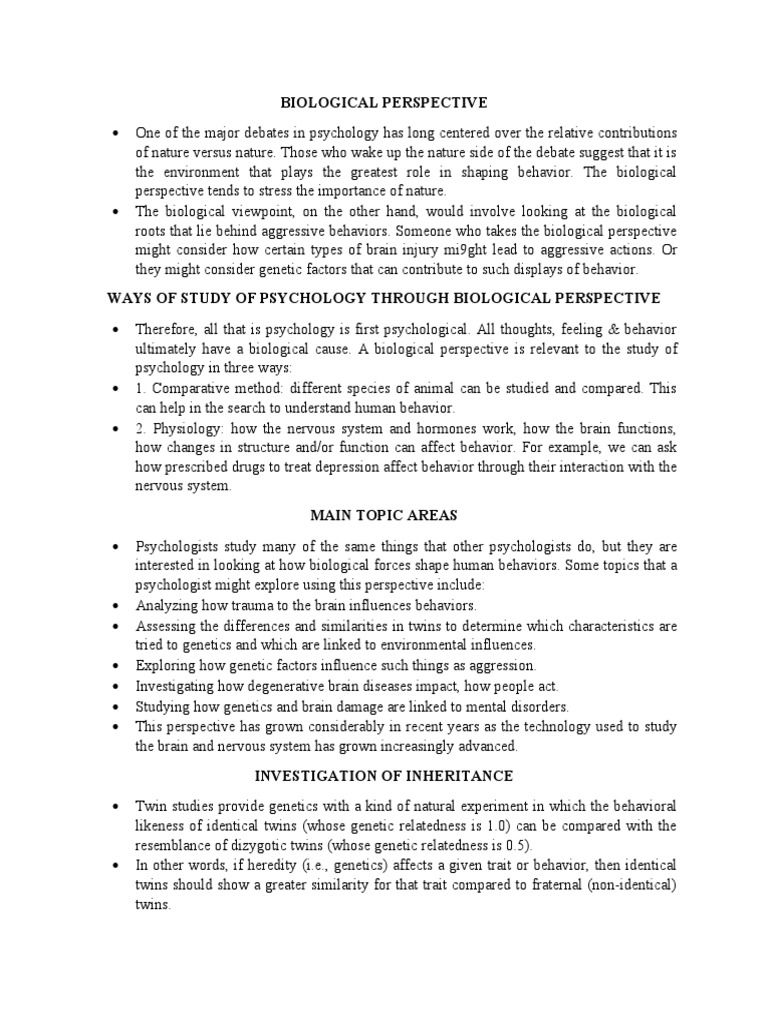 Biological Perspective | PDF | Psychology | Behavior