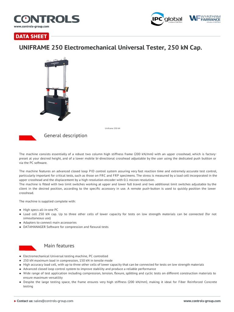 UNIFRAME 250kN 150kN COMPRESSION TENSION UNIVERSAL MACHINE | PDF ...