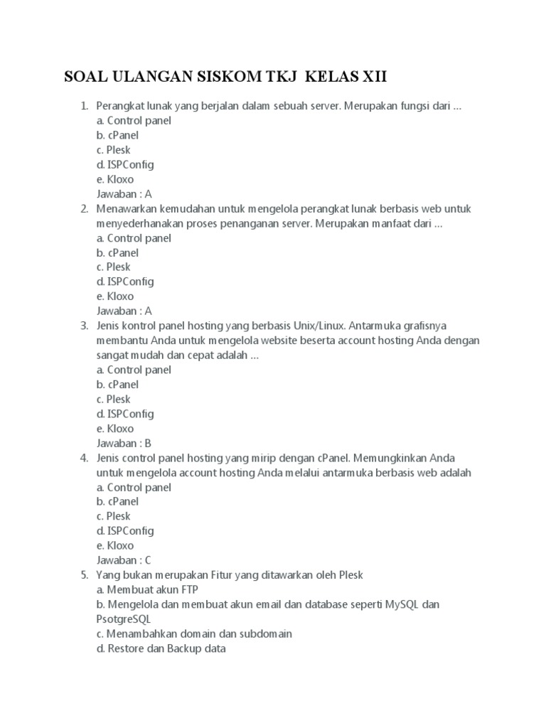 Soal Ulangan Siskom TKJ Kelas Xii | PDF