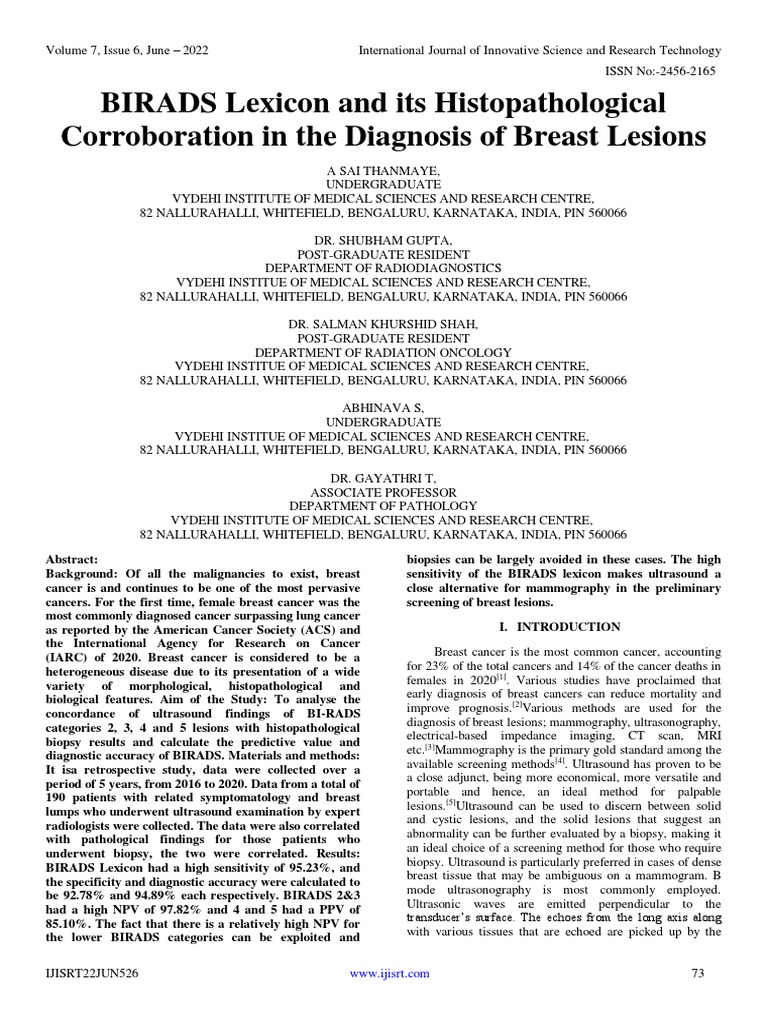 BIRADS Lexicon and Its Histopathological Corroboration in The Diagnosis ...