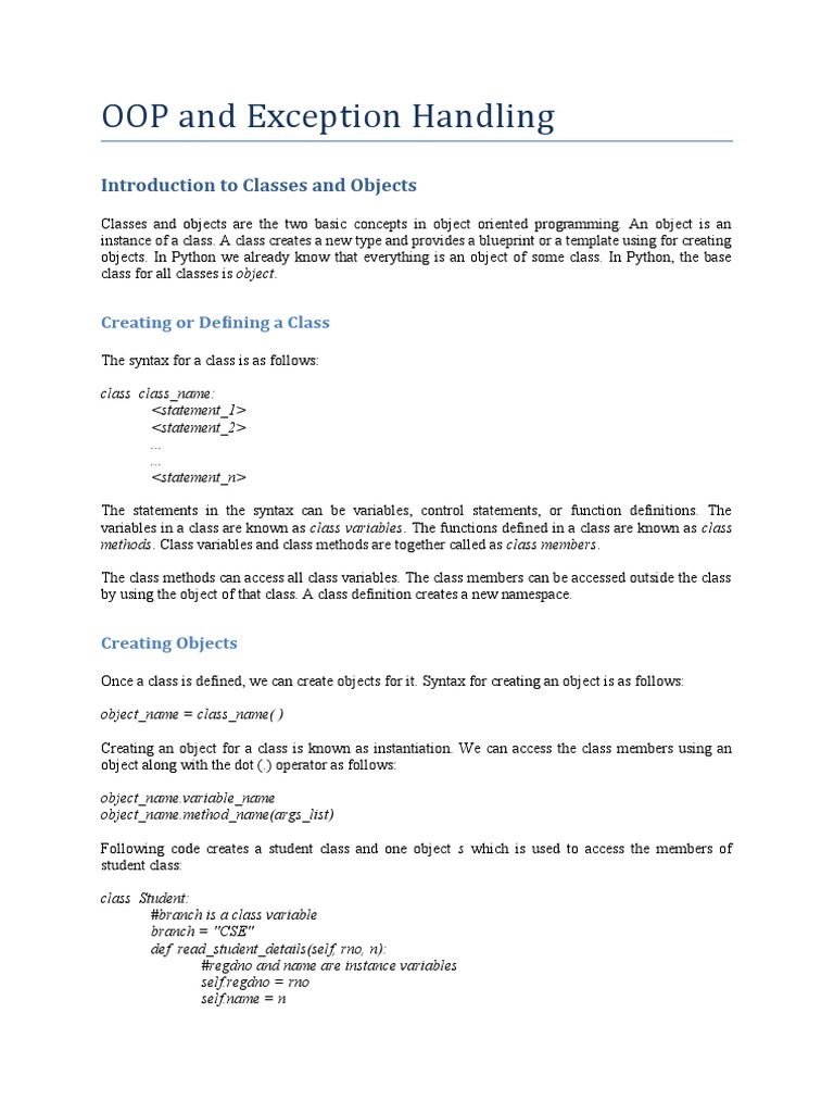 6 Oop And Exception Handling Pdf Class Computer Programming Method Computer Programming 9639