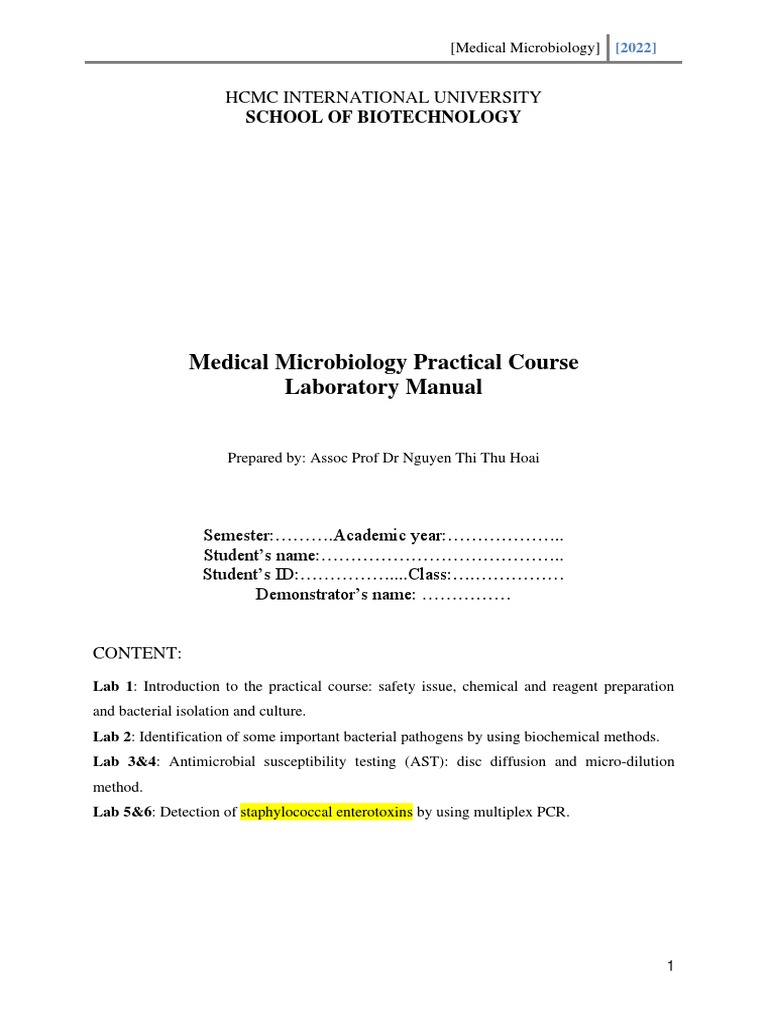 Medical Microbiology Practical Course Laboratory Manual: HCMC ...