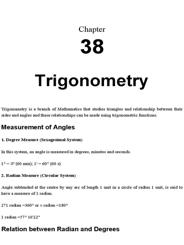 Trigonometry: Measurement of Angles | Download Free PDF | Trigonometric ...