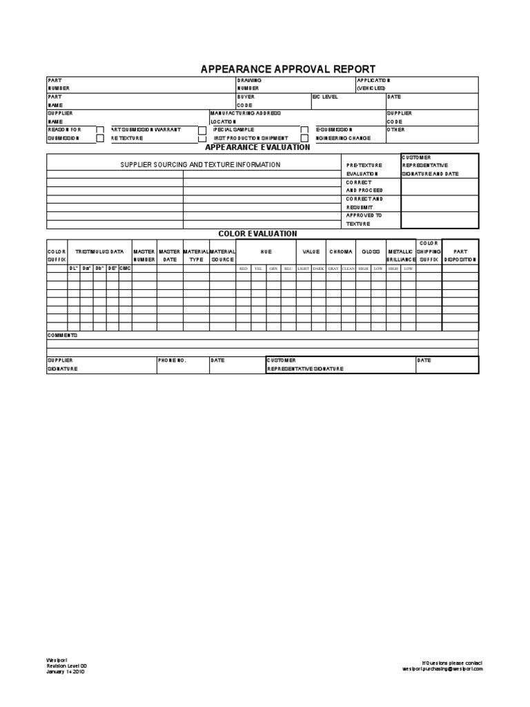 Appearance Approval Report Template | PDF | Color | Vision