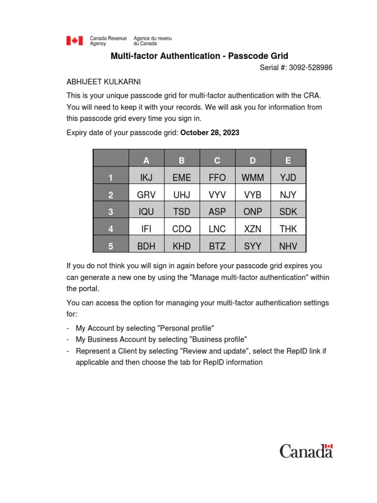 Multi Factor Authentication Passcode Grid A B C D E 1 2 3 4 5 Pdf 8291