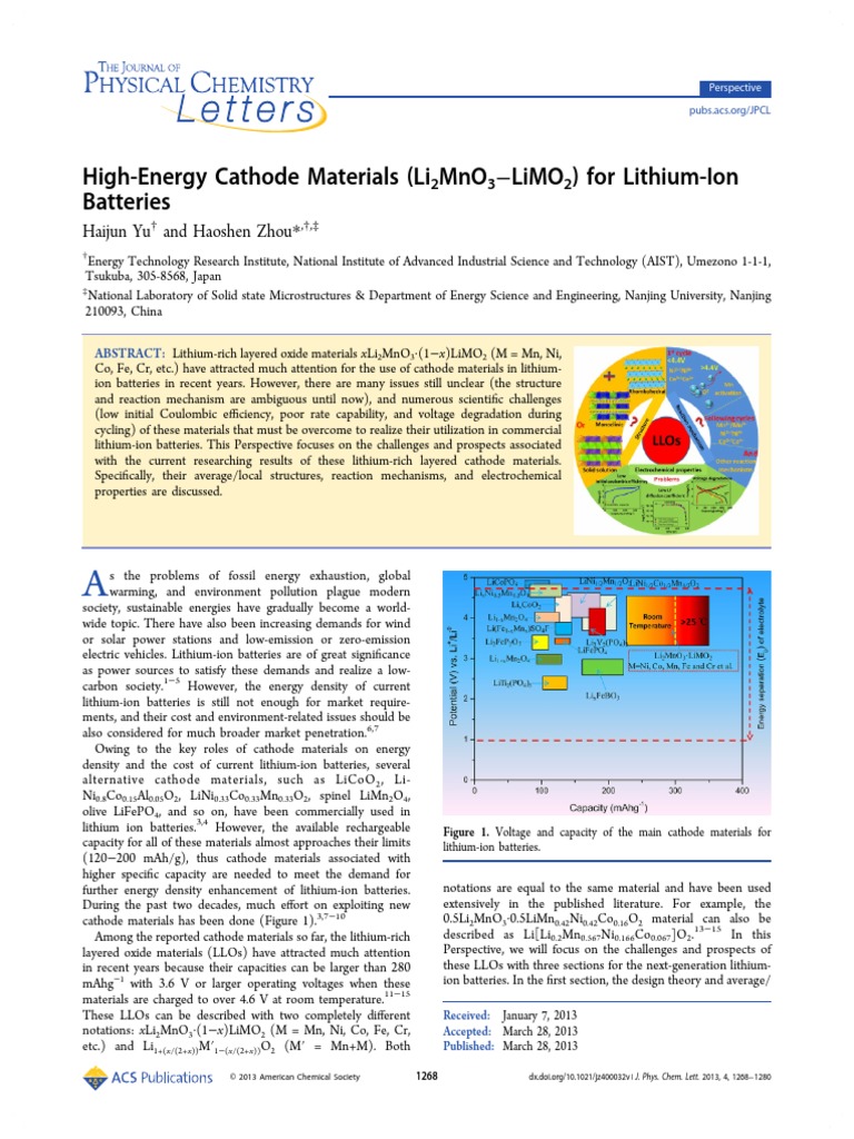 High-Energy Cathode Materials (Li Mno Limo) For Lithium-Ion Batteries ...