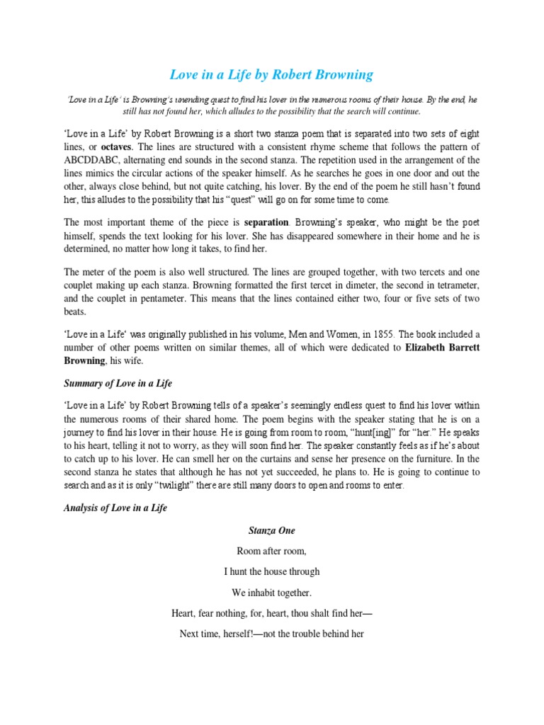 Love in A Life by Robert Browning | PDF | Poetry | Poetic Form