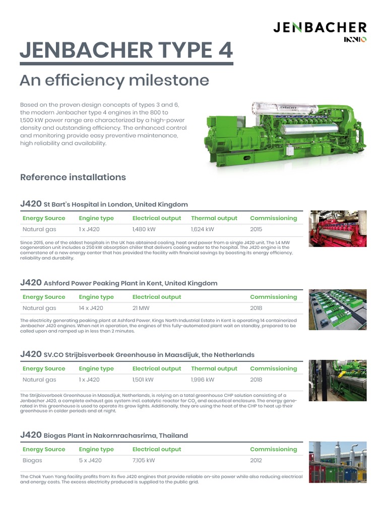 Jenbacher Type 4: An Efficiency Milestone | PDF | Cogeneration | Engines