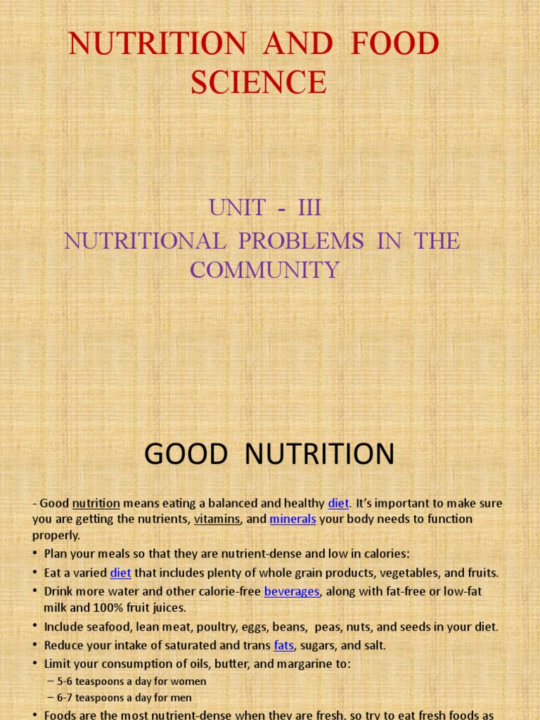 Nutrition and Food Science Unit 3 | PDF | Malnutrition | Nutrition