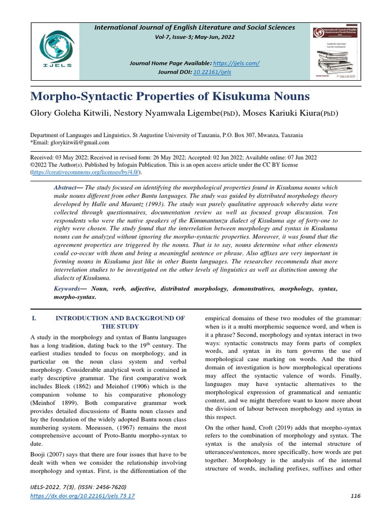 Morpho-Syntactic Properties of Kisukuma Nouns | PDF | Morphology (Linguistics) | Noun