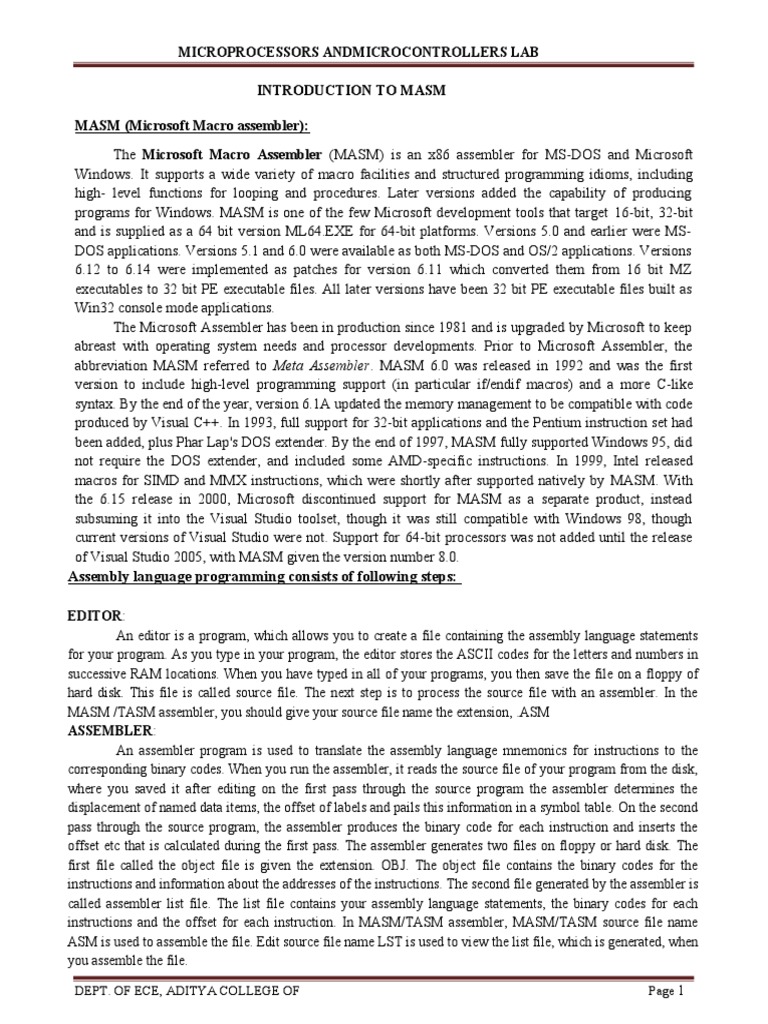 MPMC Lab Manual | Download Free PDF | Assembly Language | Software ... MPMC Lab Manual | Download Free PDF | Assembly Language | Software ...