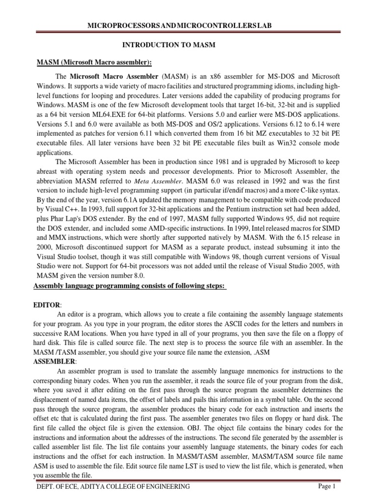 Mpmc Lab Manual Pdf Assembly Language Computer Architecture 