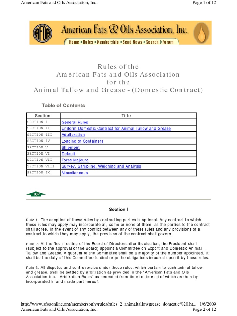 Animal Tallow & Grease Contract Rules | PDF | Sales | Arbitration