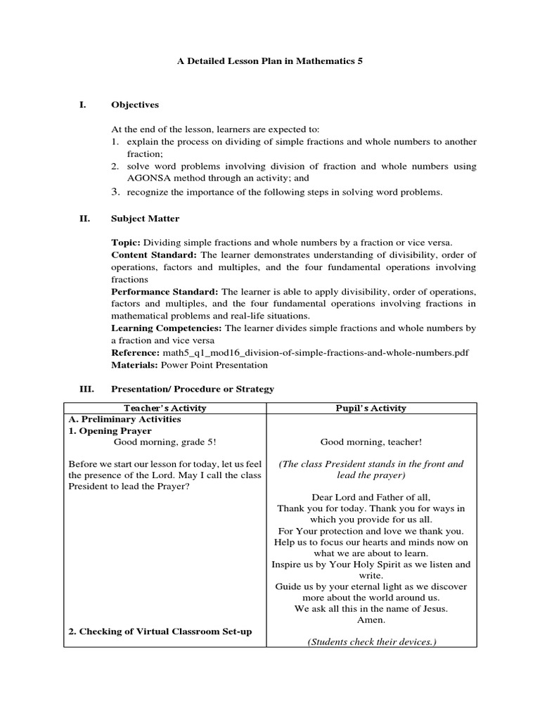 A Detailed Lesson Plan in Mathematics 5 | PDF | Mathematics | Arithmetic