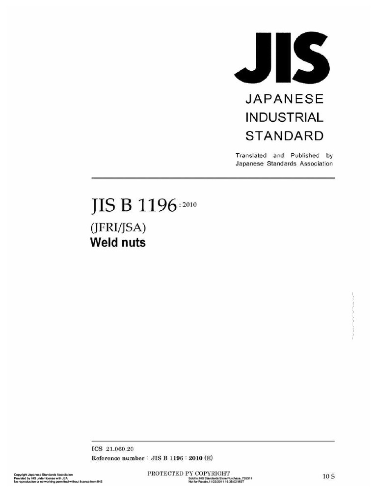 Jis B 1196 2010 Dimention Standard Weld Nut | PDF | Common Law ...